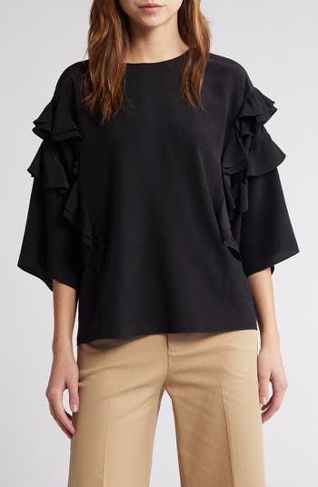 FRAME Ruffle Sleeve Silk Top | Nordstromrack