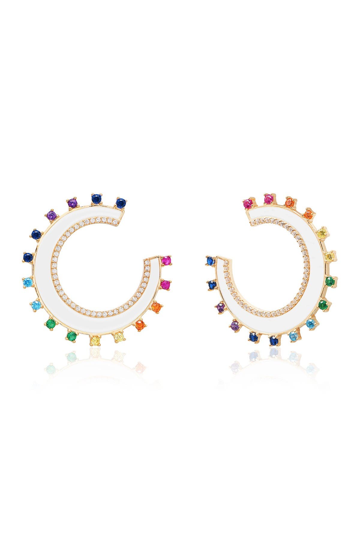 GABI RIELLE 14K Gold Plated Rainbow Gemstone White Enamel Hoop Earrings ...