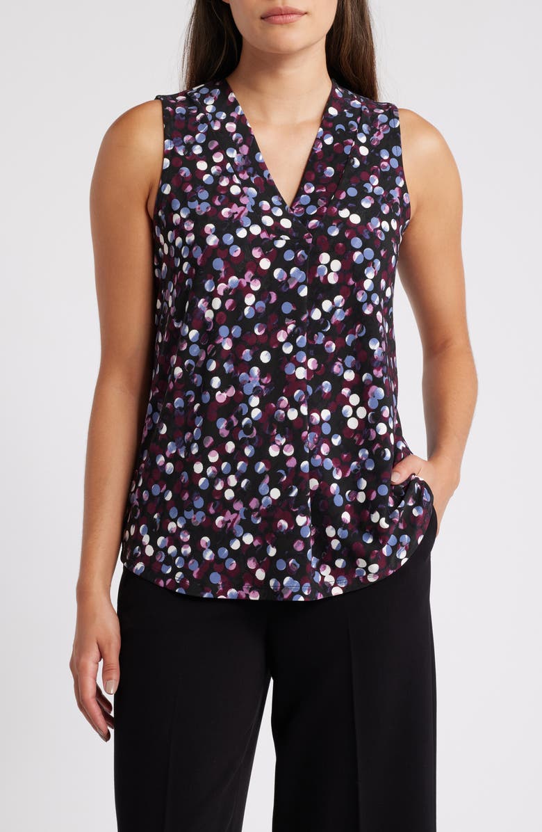 Anne Klein Polka Dot Pleat V-Neck Shell | Nordstromrack