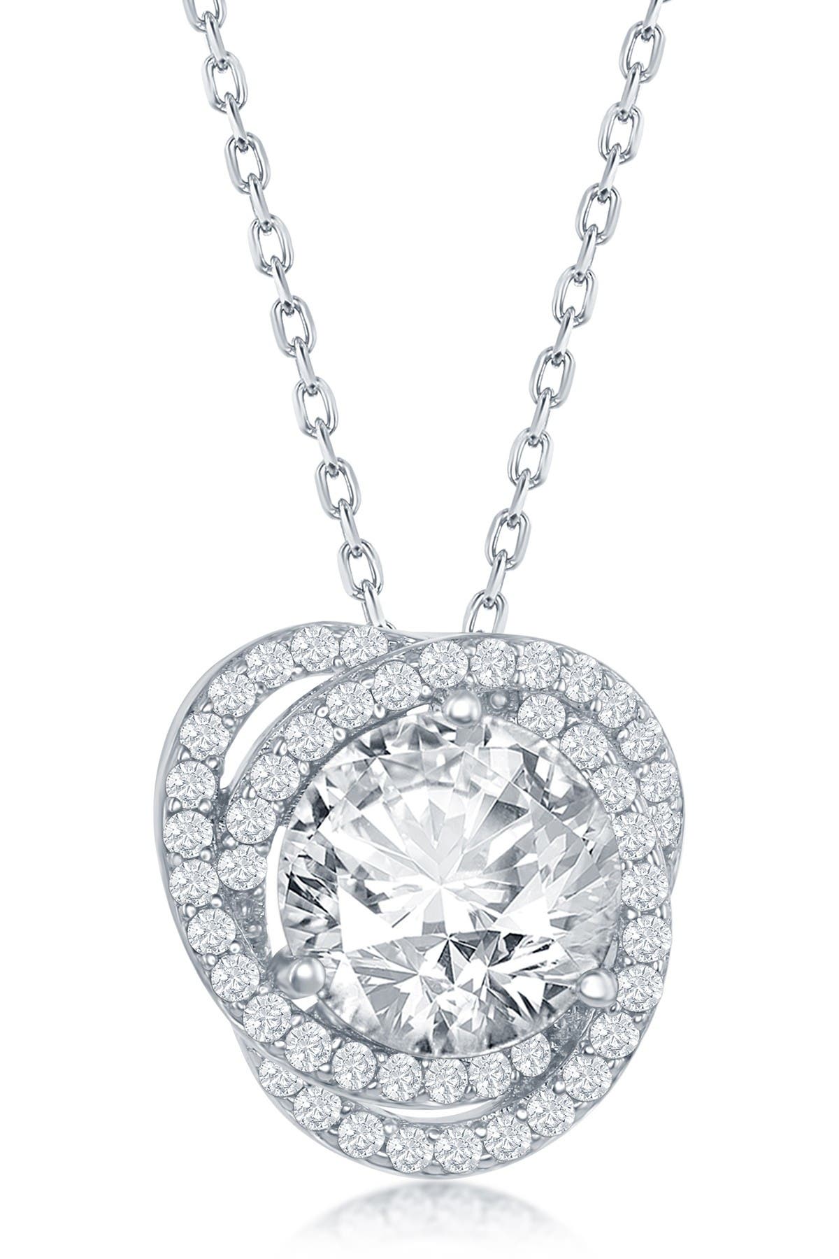 SIMONA Sterling Silver Round-Cut CZ Halo Flower Pendant Necklace ...