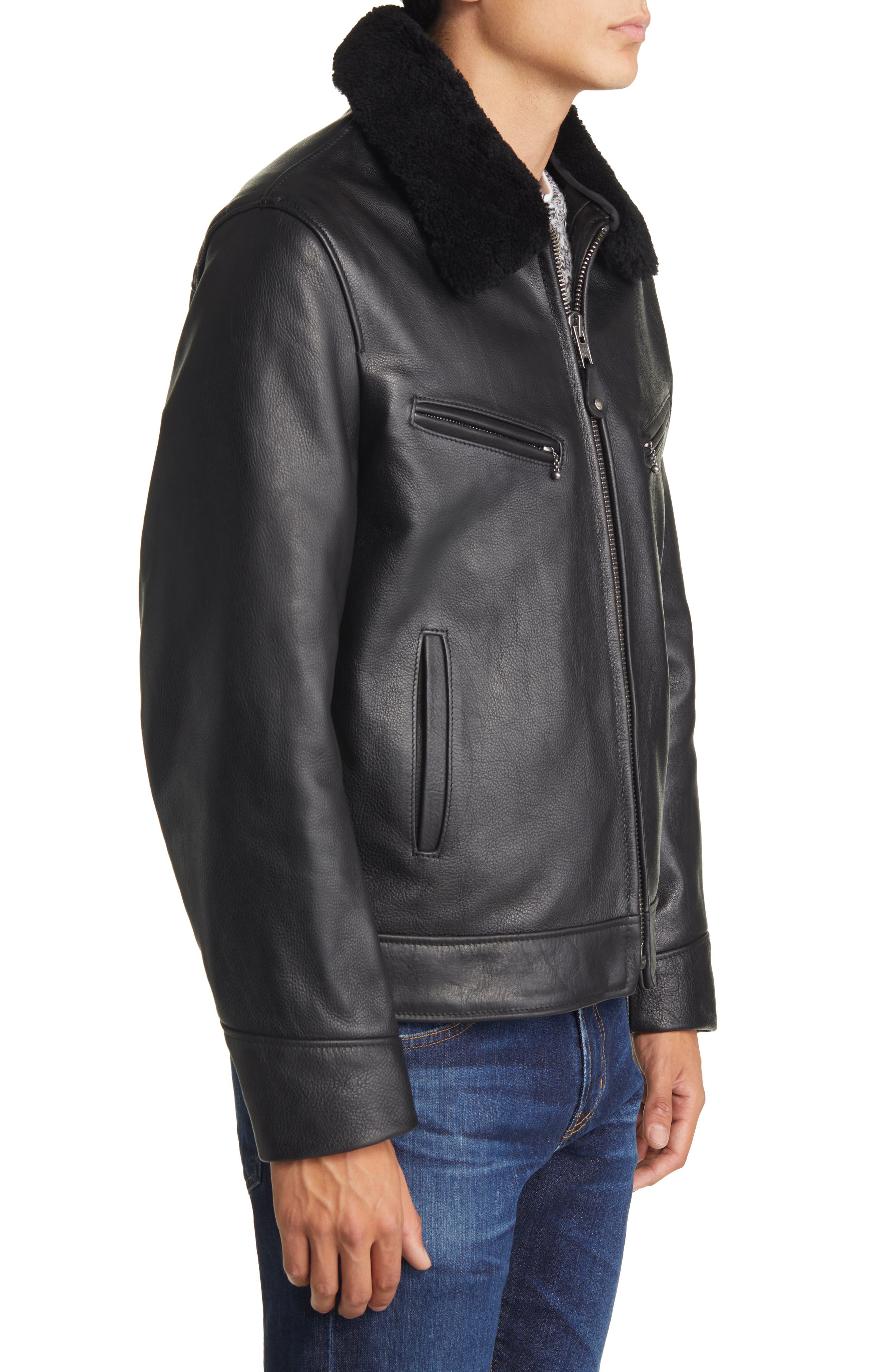 Schott NYC Leather Moto Jacket with Genuine Shearling Trim | Nordstrom