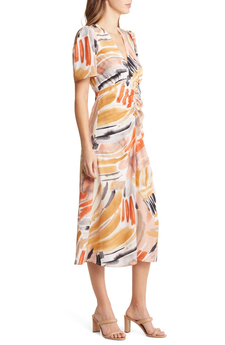 ZOE AND CLAIRE Puff Sleeve Ruched Midi Dress | Nordstromrack