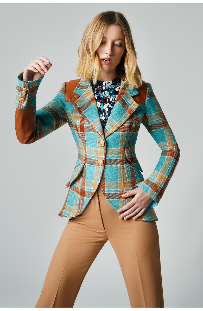 Smythe Hunting Plaid Leather Panel Wool Blazer | Nordstromrack