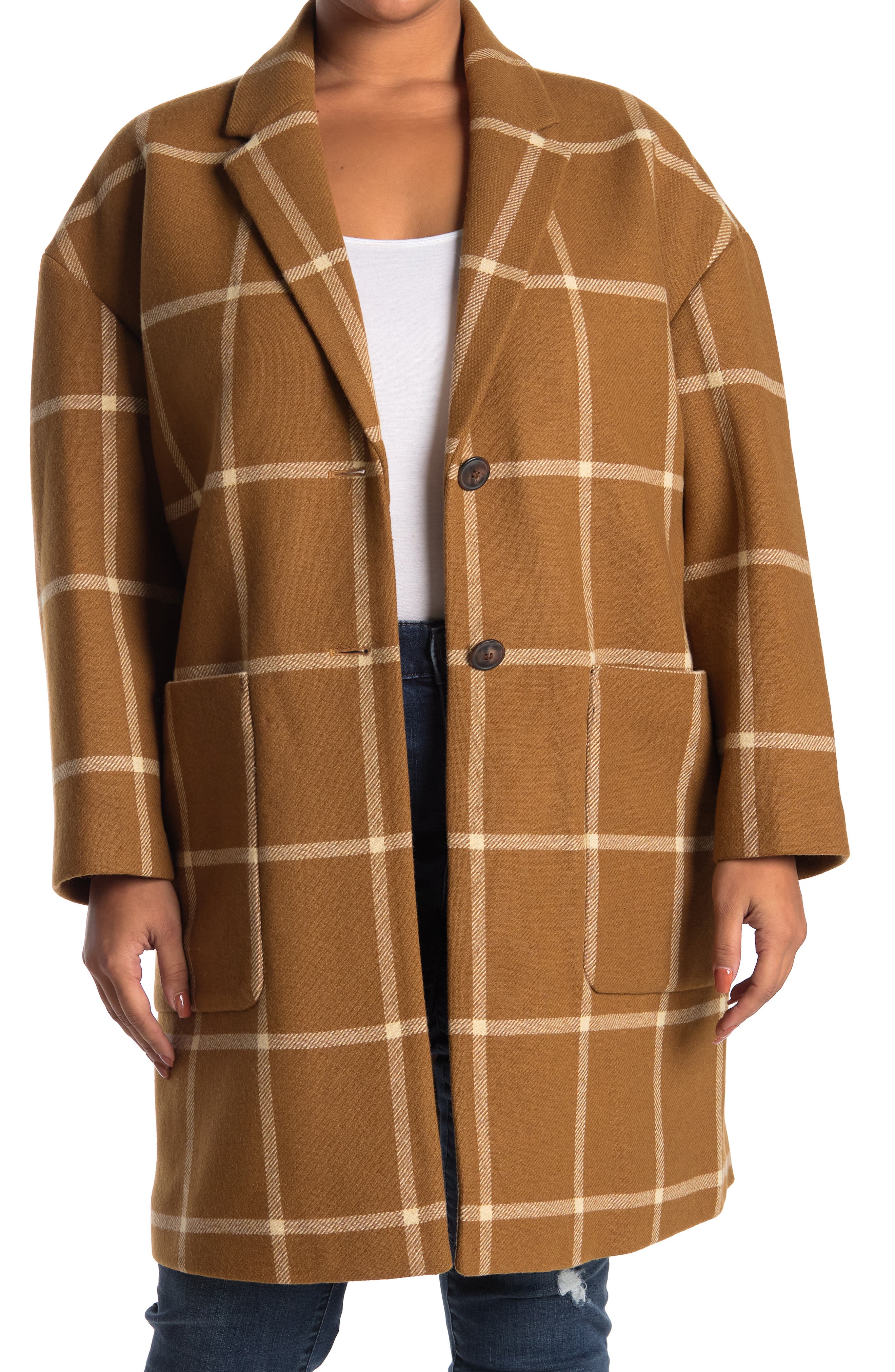 Madewell Elmcourt Windowpane Print Wool Blend Coat | Nordstromrack