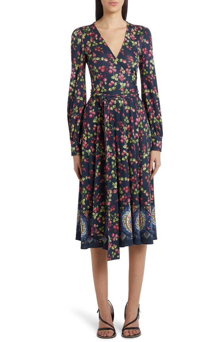 Etro Berry Print V-Neck Long Sleeve Wrap Dress | Nordstromrack