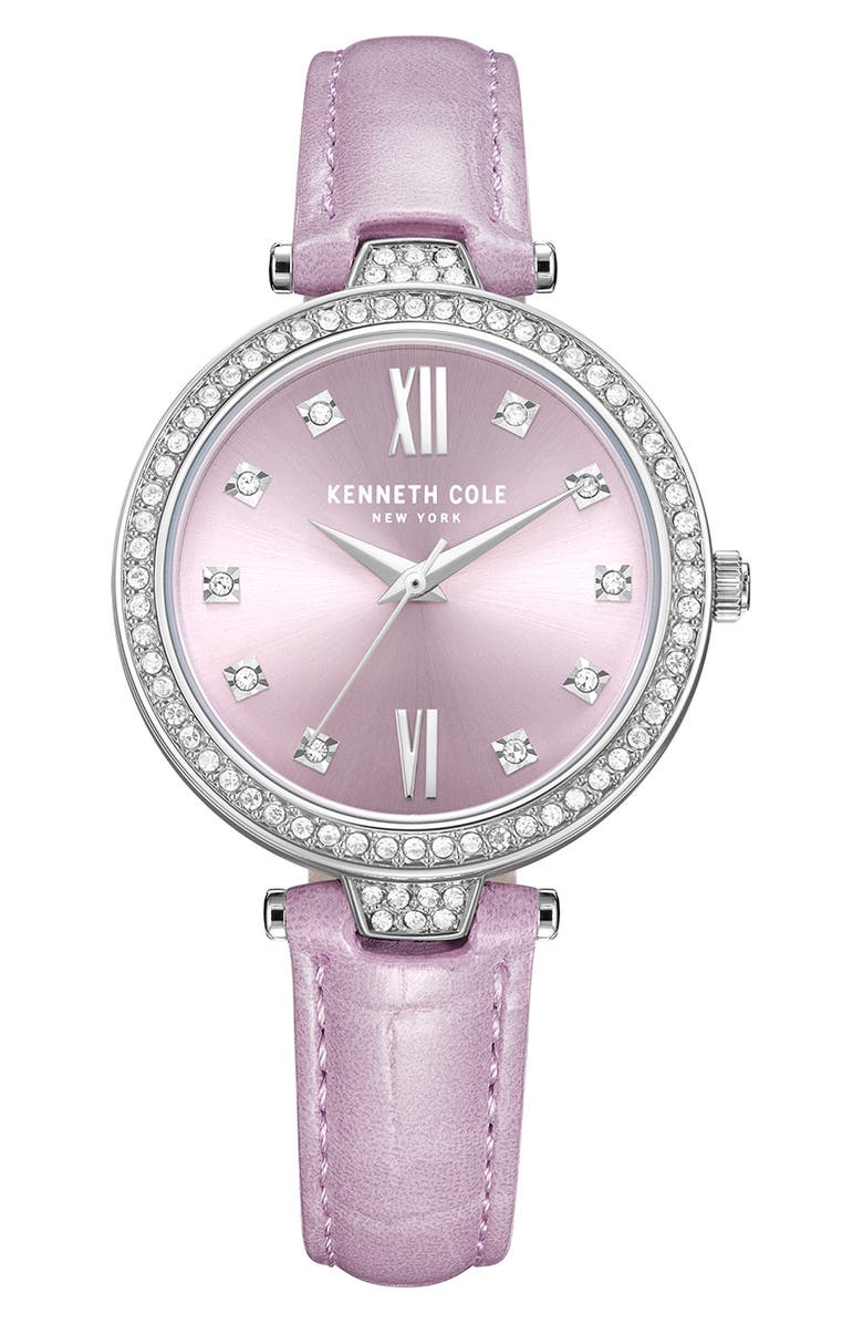 Kenneth Cole Crystal Leather Strap Watch, 34mm | Nordstromrack