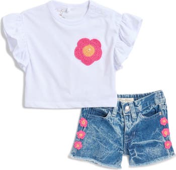 Jessica Simpson Kids' Knit Flower Top & Cut Off Shorts Set | Nordstromrack
