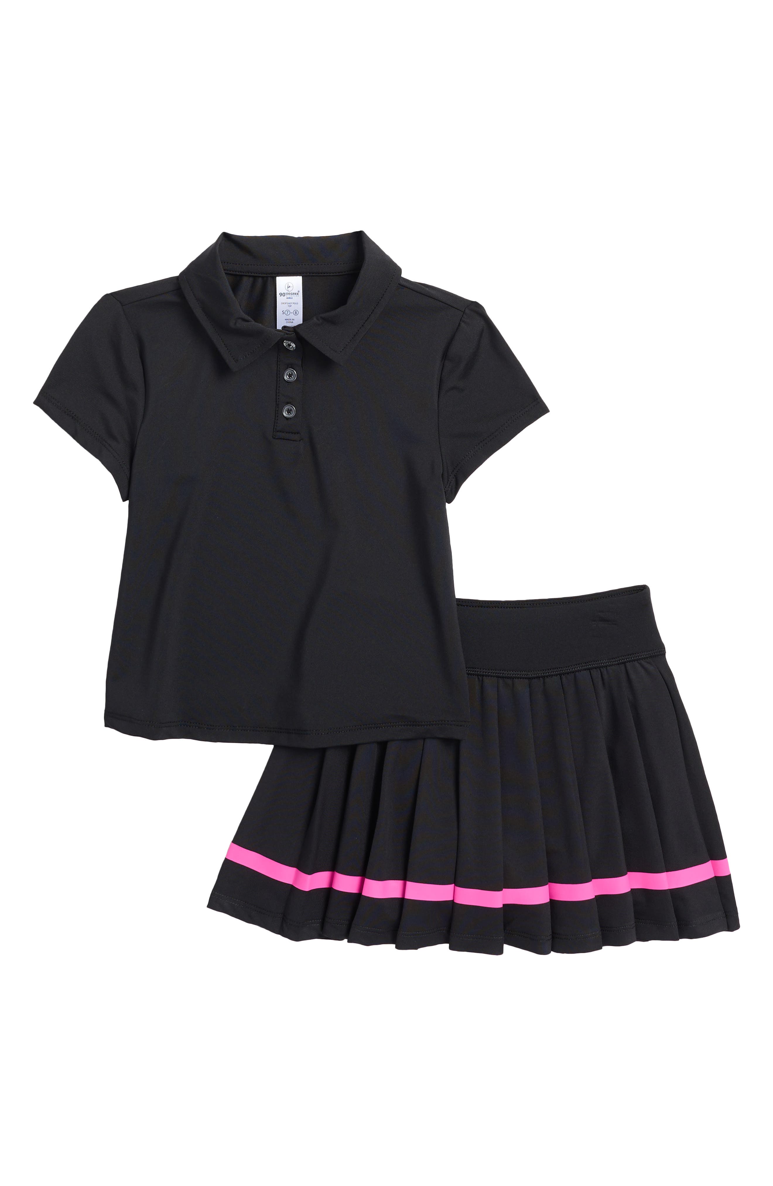 90 DEGREE BY REFLEX Kids' Short Sleeve Polo & Pleated Skirt Set | Nordstromrack