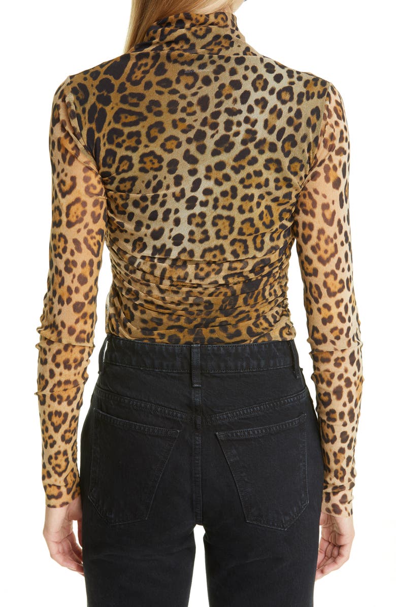 Fuzzi Leopard Print Ruched Mesh Top | Nordstromrack