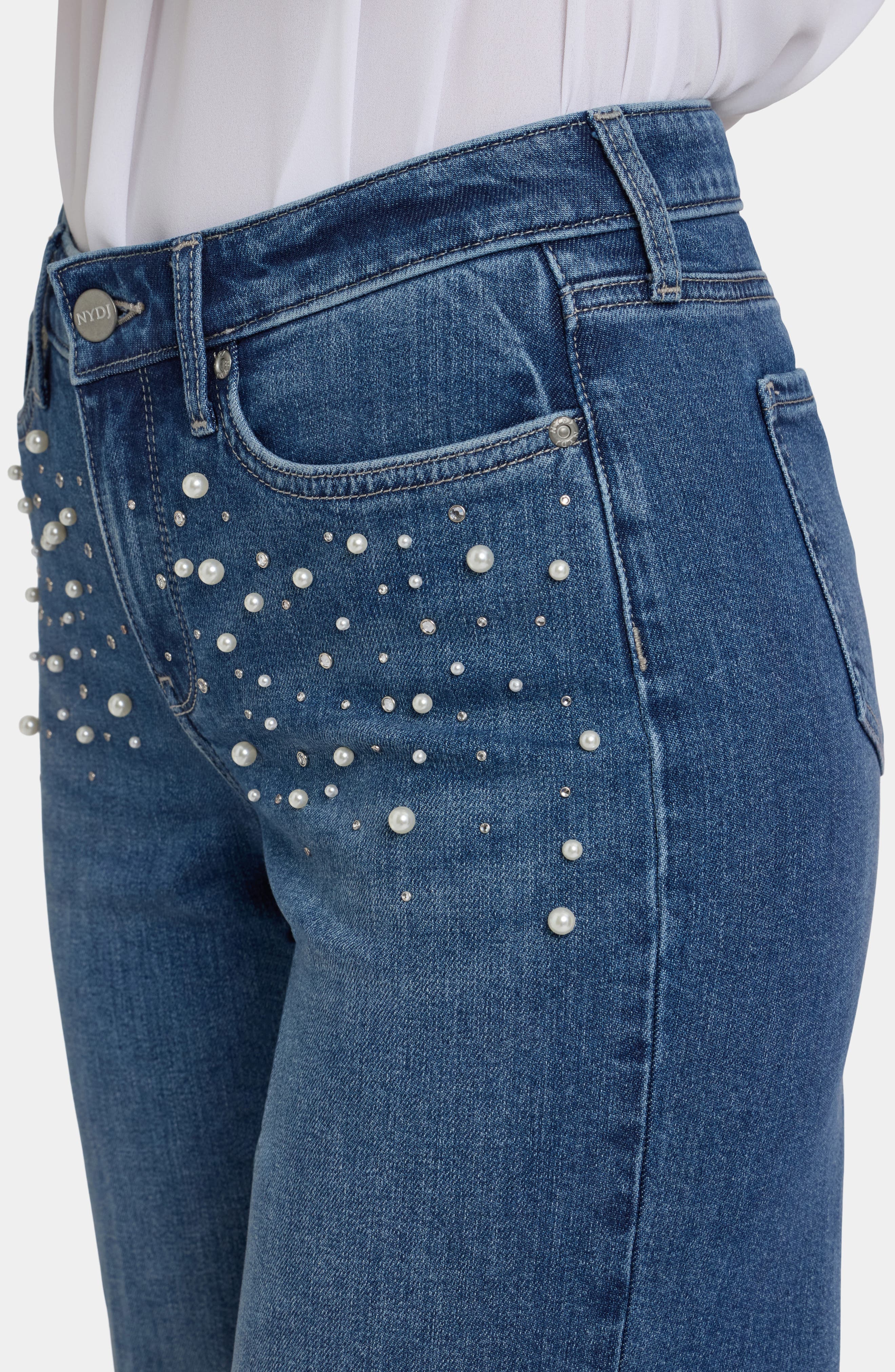 Teresa Rhinestone & Faux Pearl Wide Leg Jeans (Women) | Nordstromrack