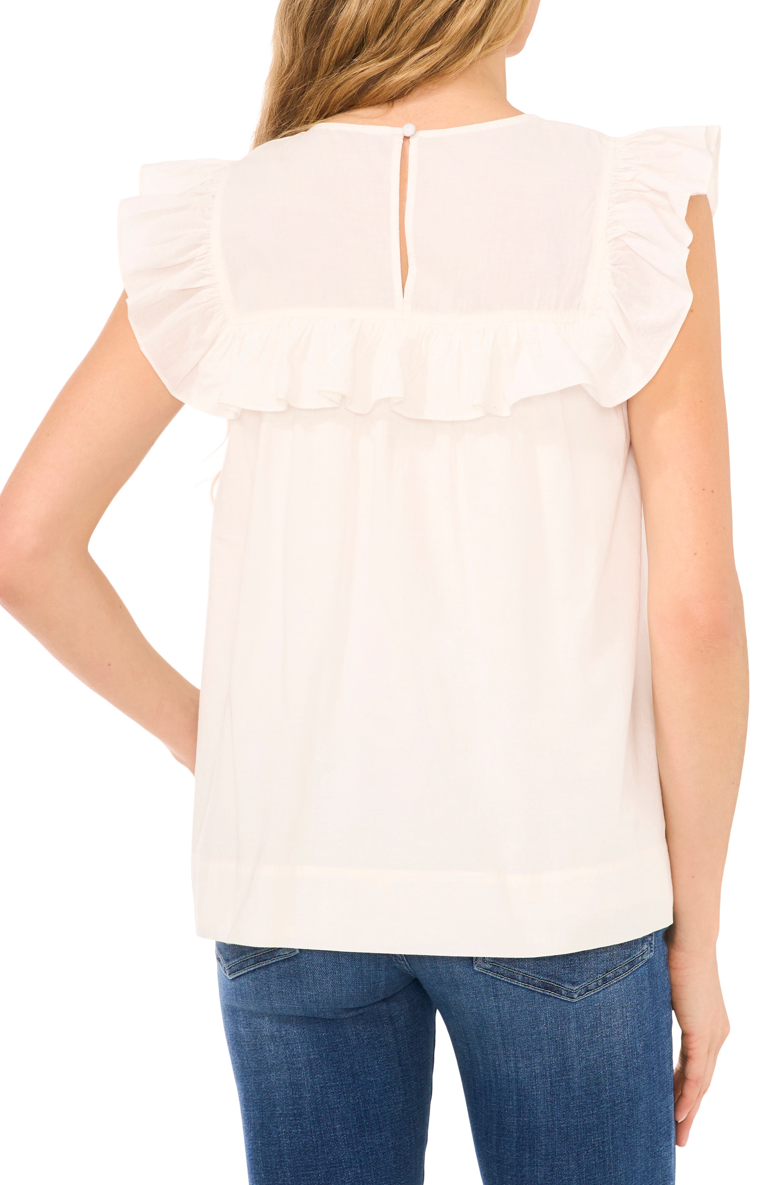 CeCe Ruffle Embroidered Sleeveless Top | Nordstromrack
