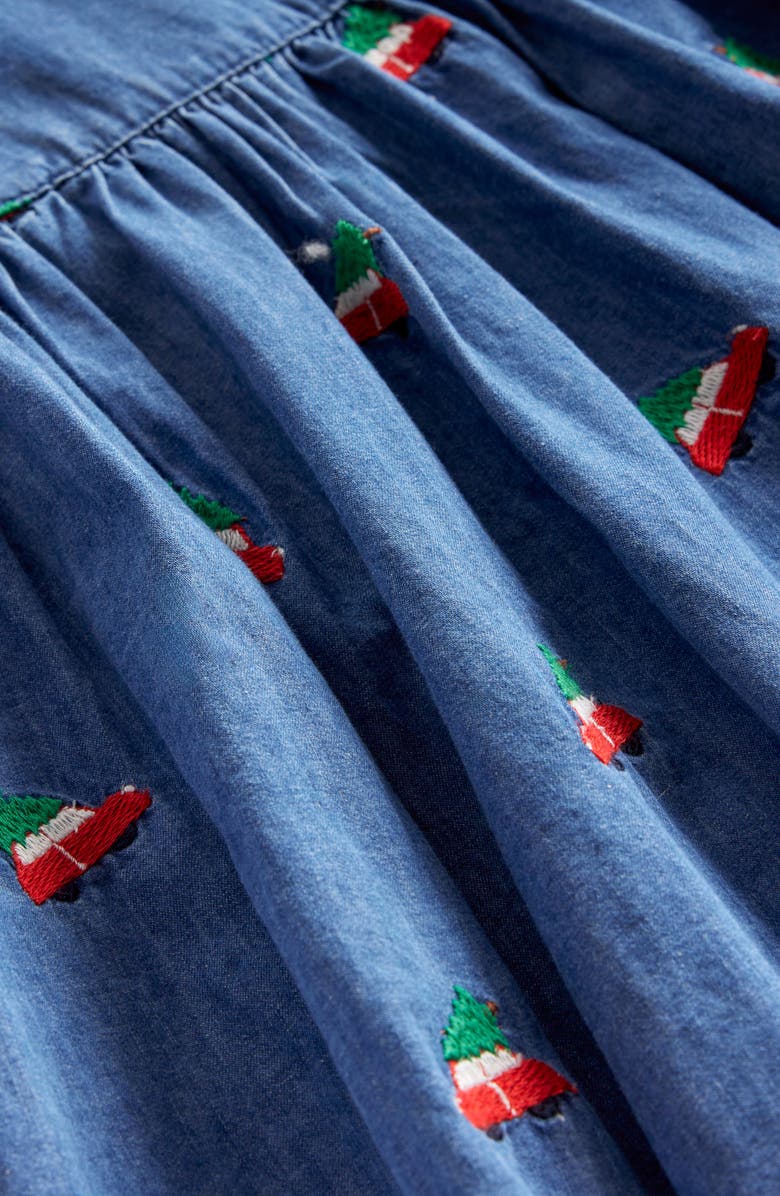 Mini Boden Holiday Embroidered Festive Chambray Dress | Nordstrom