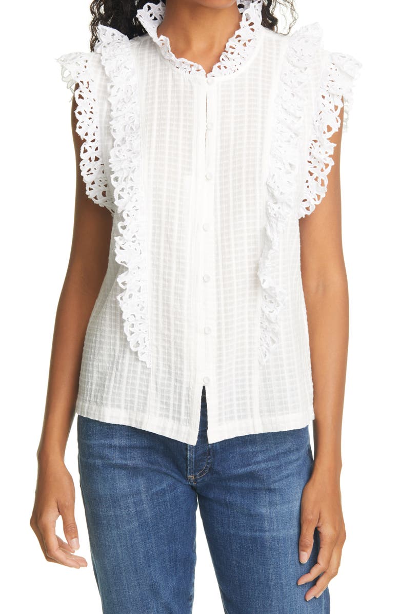 Rebecca Taylor Palm Embroidered Ruffle Top | Nordstromrack