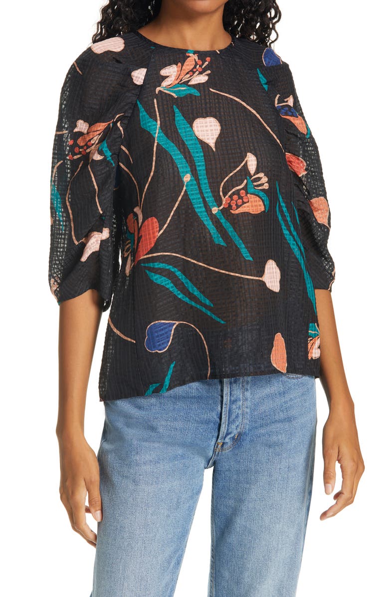 Rebecca Taylor Botanical Bloom Silk & Linen Blouse | Nordstromrack