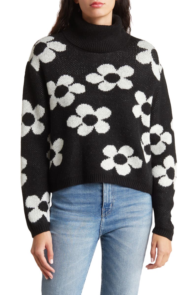 Cotton Emporium Flower Pattern Turtleneck Sweater | Nordstromrack