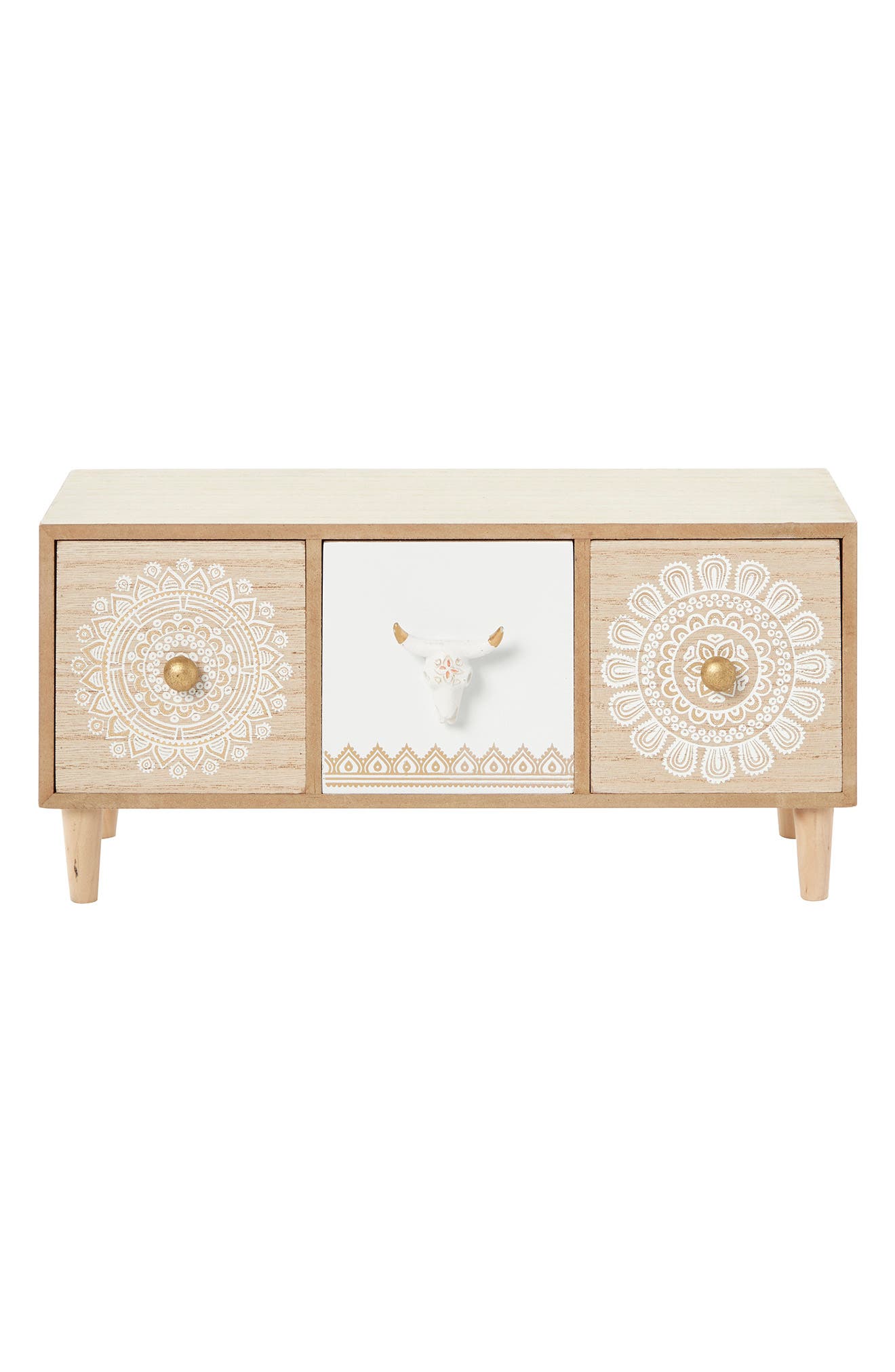 GINGER BIRCH STUDIO Light Brown Wood 3-Drawer Floral Jewelry Box with ...