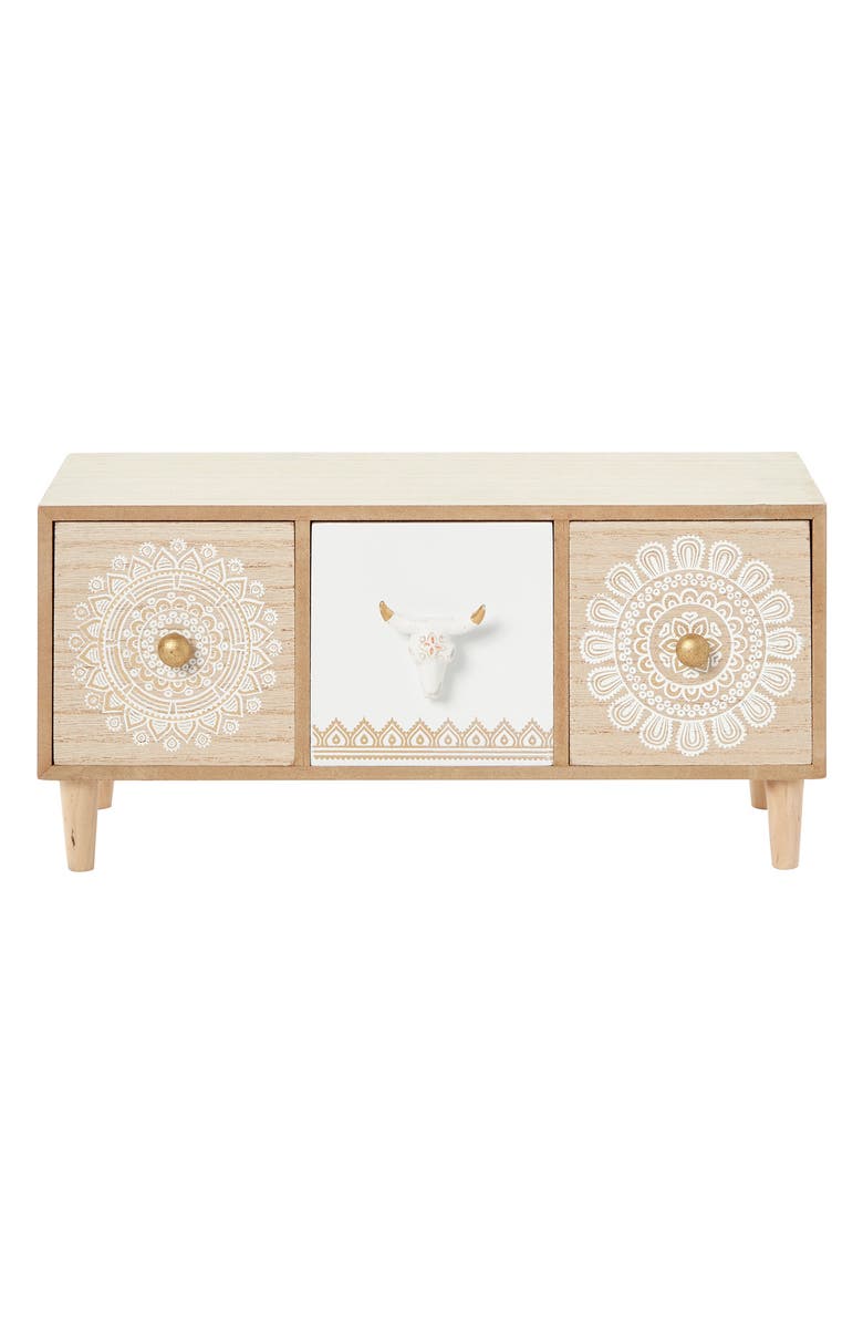 GINGER BIRCH STUDIO Light Brown Wood 3-Drawer Floral Jewelry Box with ...