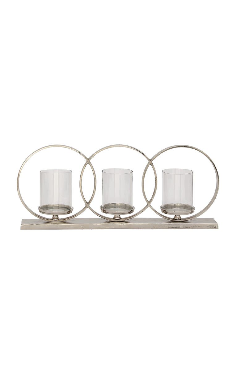 WILLOW ROW Contemporary 11" x 26" Silver Aluminum and Glass Overlapping ...