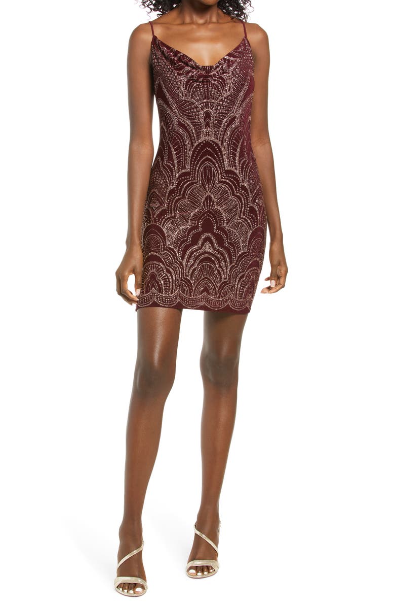 Jump Apparel Glitter Cowl Neck Body-Con Minidress | Nordstromrack
