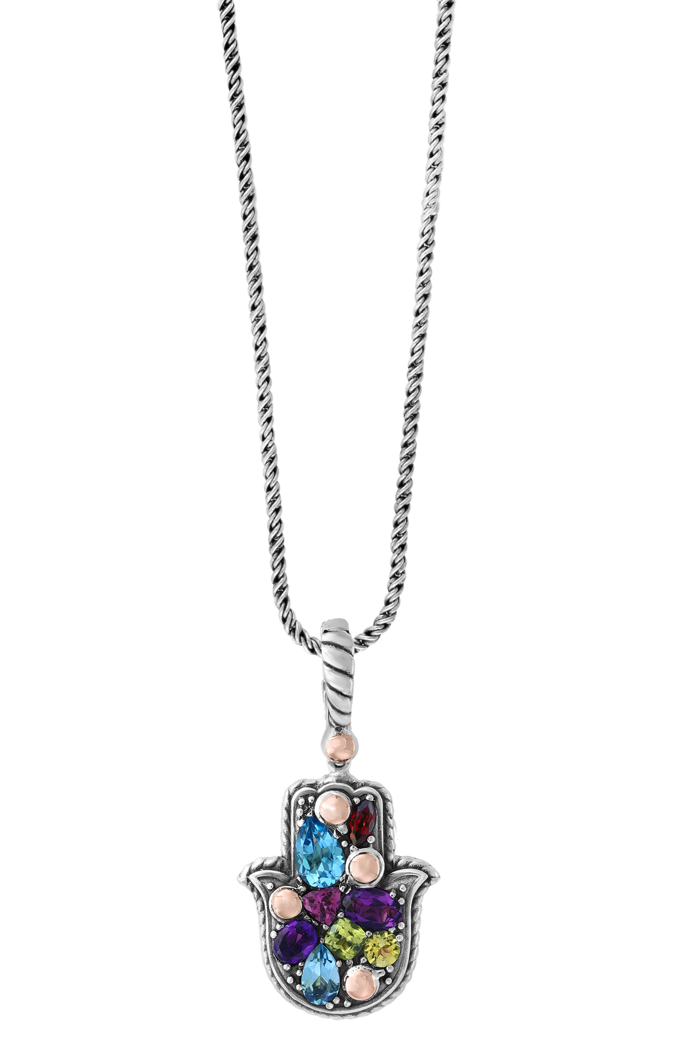 EFFY 18K Rose Gold & Sterling Silver Semi Precious Stone Hamsa Pendant ...