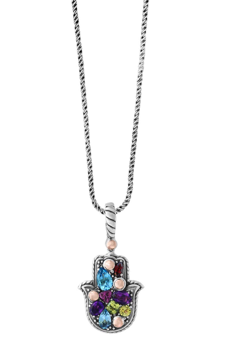 EFFY 18K Rose Gold & Sterling Silver Semi Precious Stone Hamsa Pendant ...
