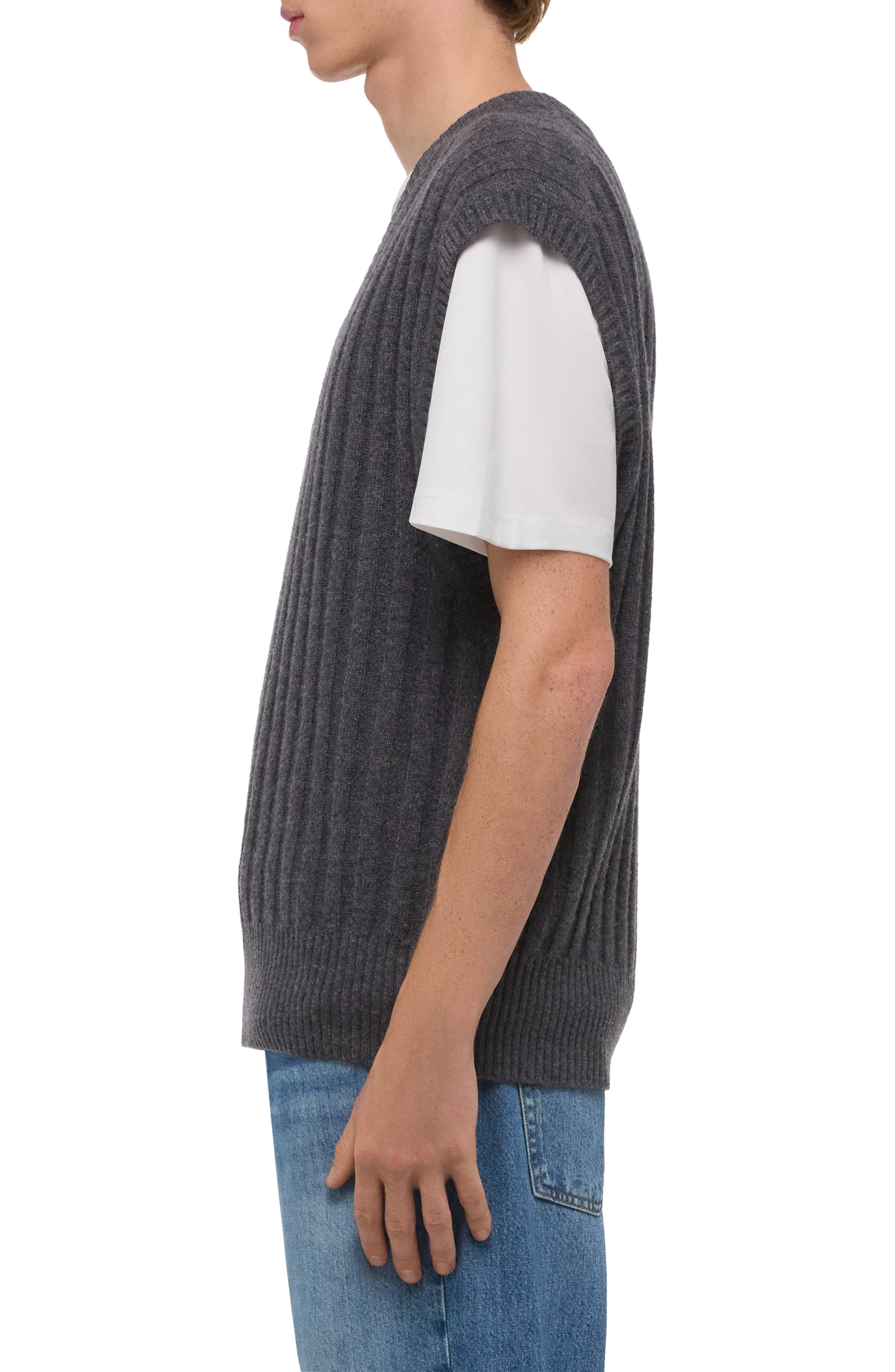 Helmut Lang Zephir Oversize V-Neck Ribbed Wool Blend Sweater Vest ...