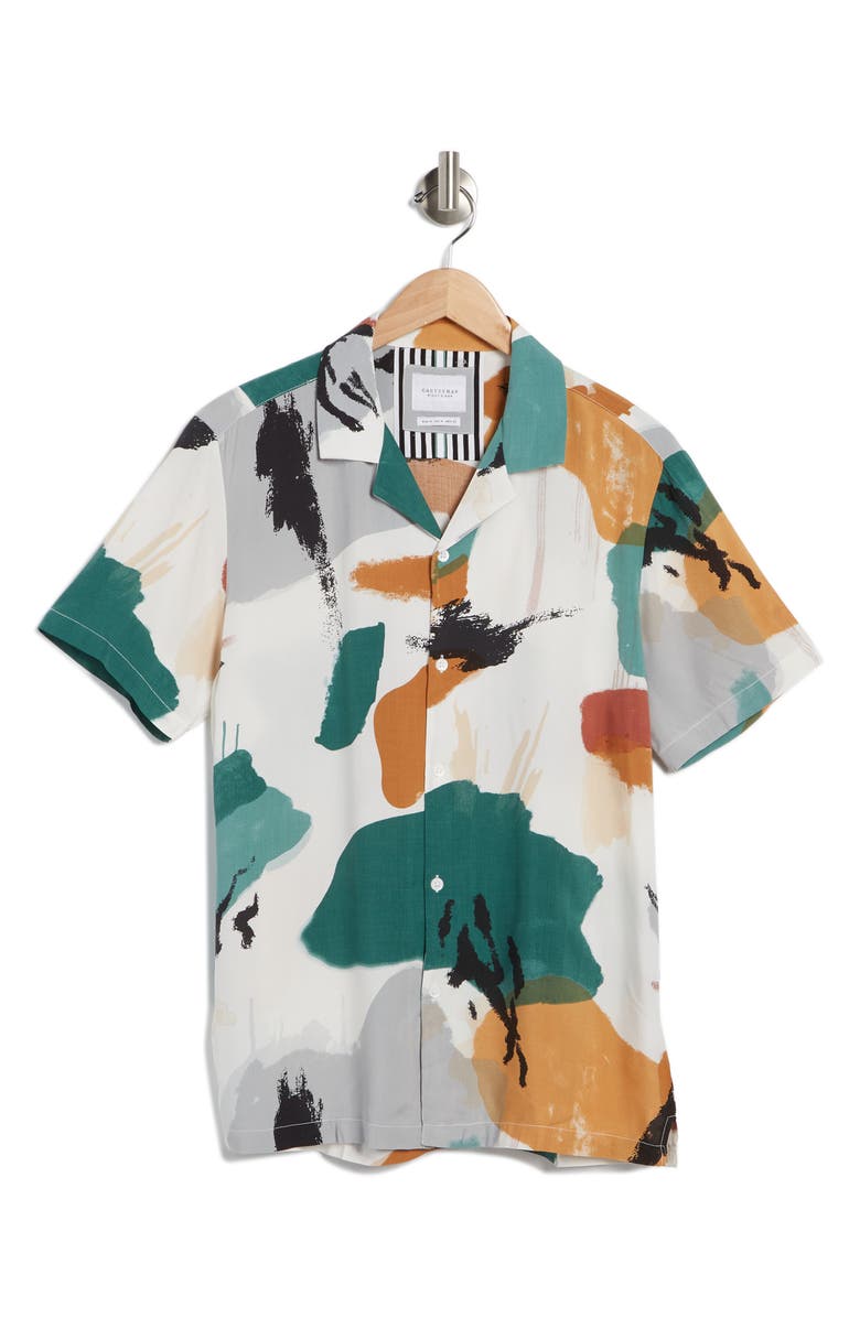 DENIM AND FLOWER Paint Brush Stroke Short Sleeve Button-Up Camp Shirt ...