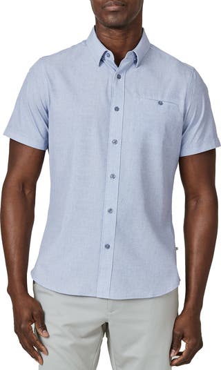 7 Diamonds Ponti Micropattern Performance Short Sleeve Button-Up Shirt ...