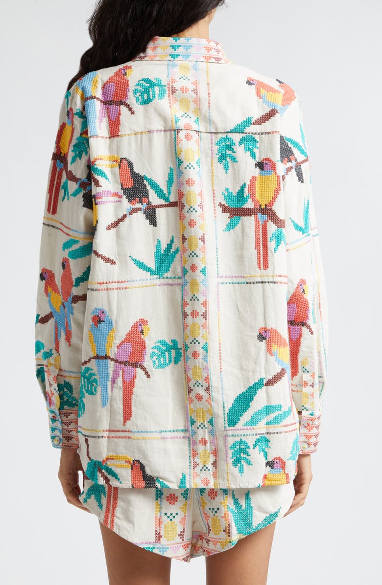 FARM Rio Tropical Stitch Linen Blend Button-Up Shirt | Nordstromrack