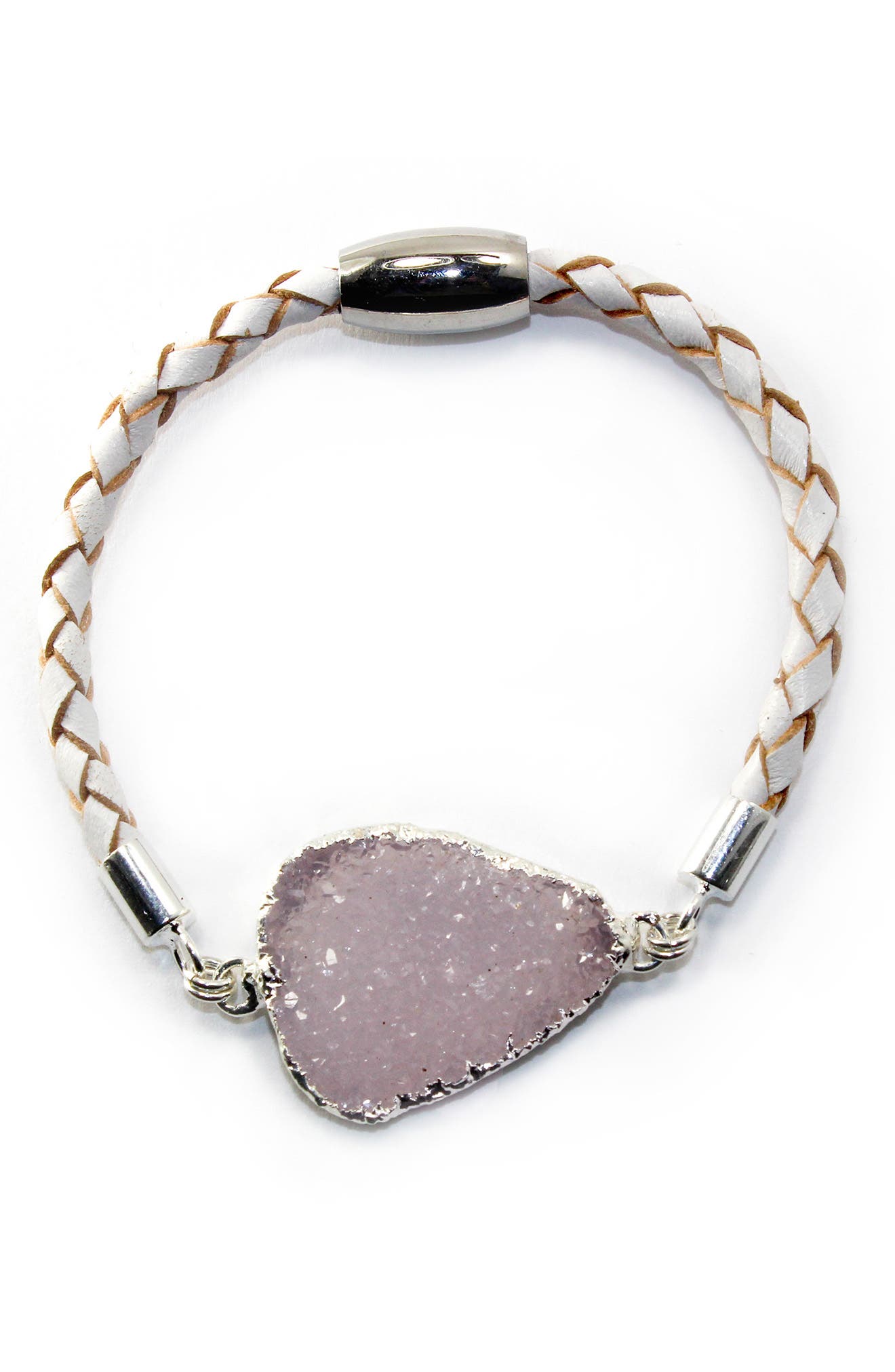 Liza Schwartz Sterling Silver Natural Drusy Braided Leather Bracelet ...