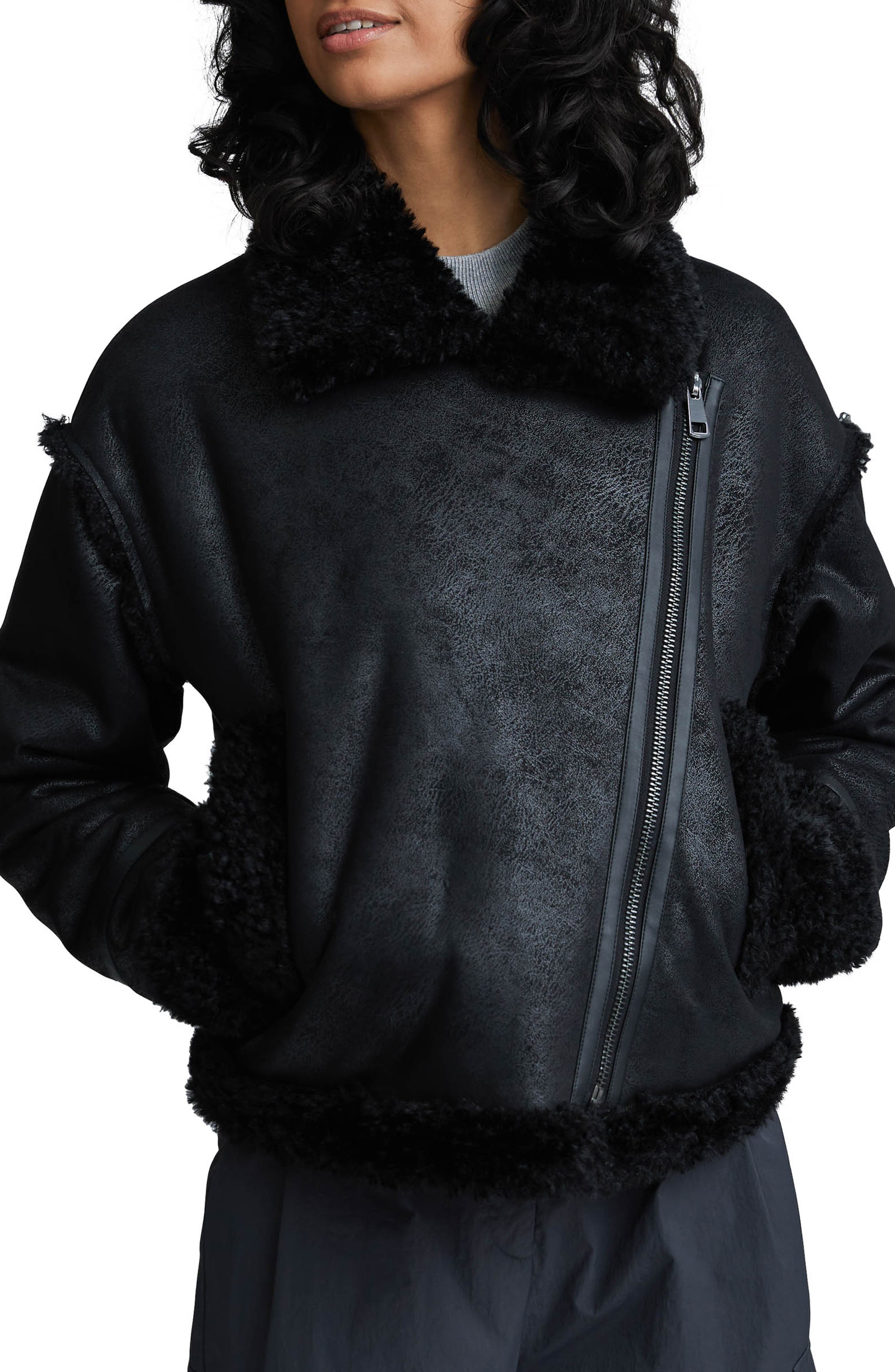 NVLT Cropped Faux Shearling Biker Jacket | Nordstromrack