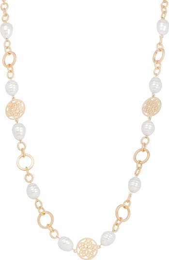 SAACHI Medallion Station 1.3cm Freshwater Pearl Chain Necklace ...