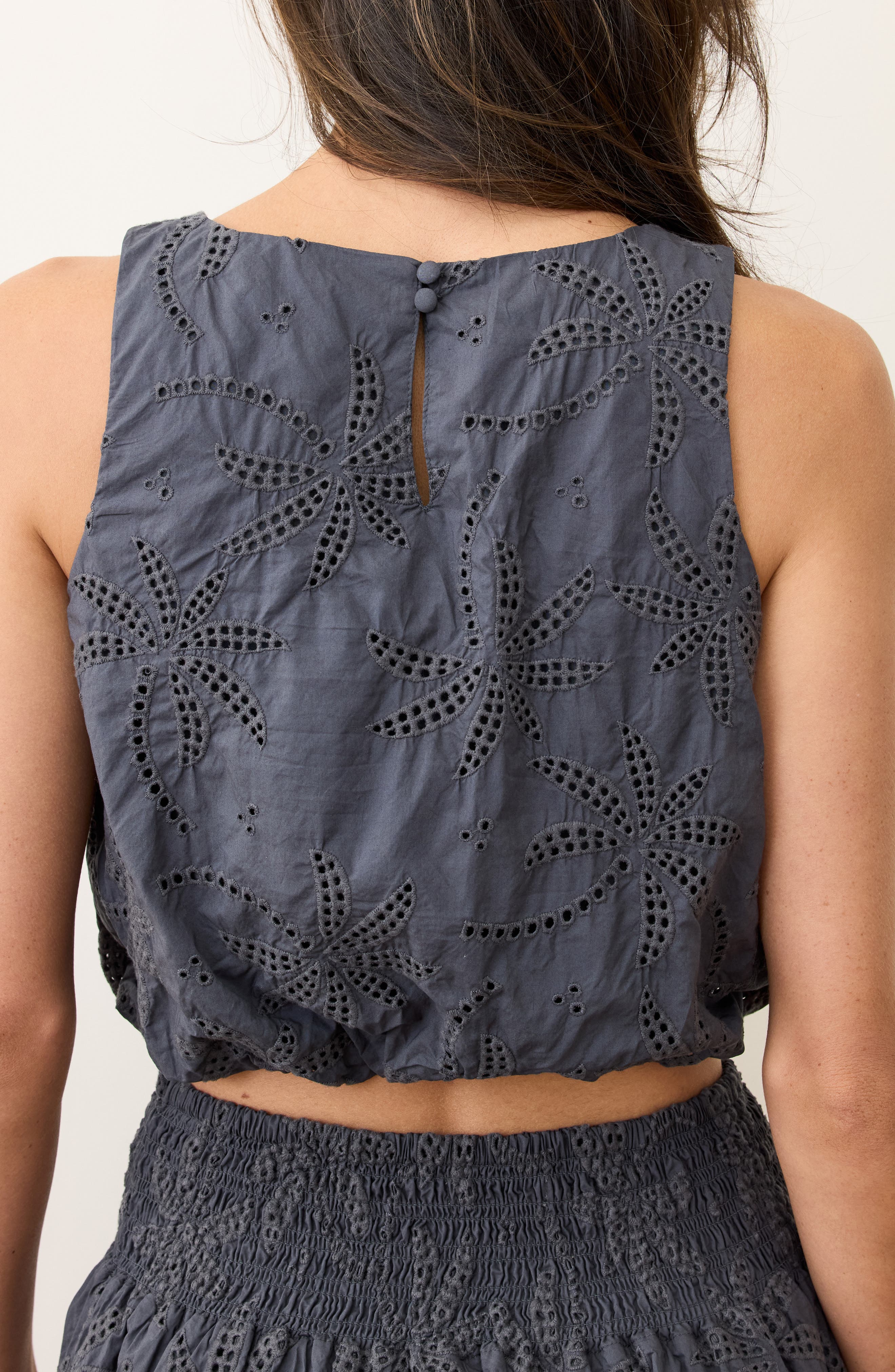 Marine Layer Sage Embroidered Eyelet Bubble Crop Tank | Nordstrom