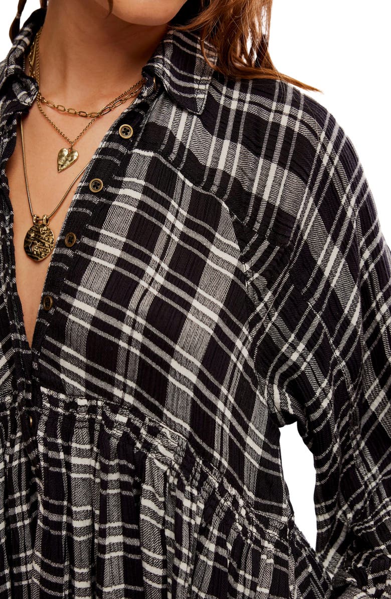 Free People Hoffman Plaid Long Sleeve Mini Shirtdress | Nordstromrack