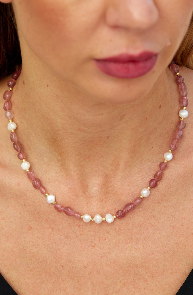 SAVVY CIE JEWELS Tumbled Crystal & Cultured Freshwater Pearl Collar ...