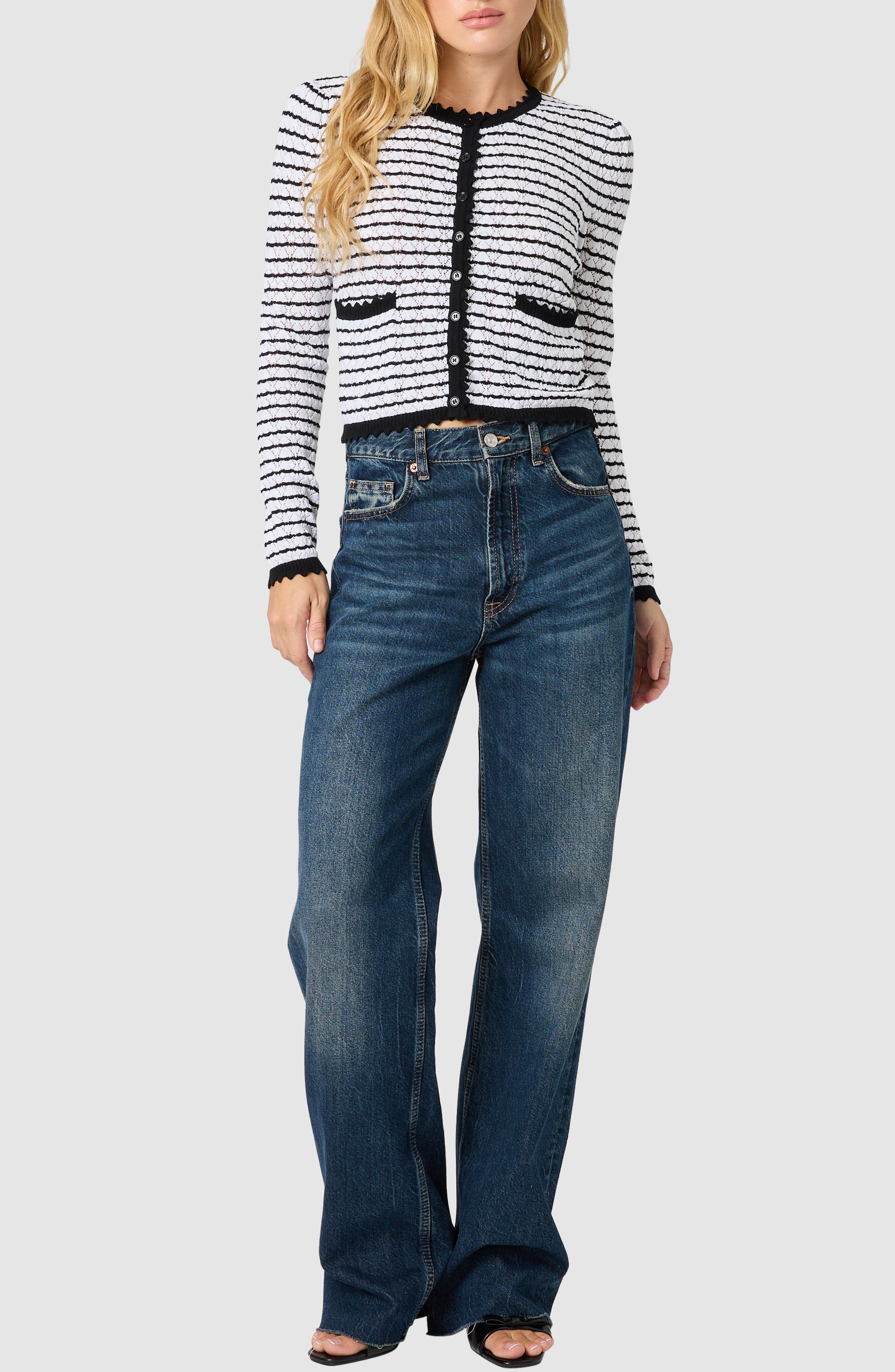 Stripe Scalloped Cotton Crop Cardigan (Women) | Nordstromrack