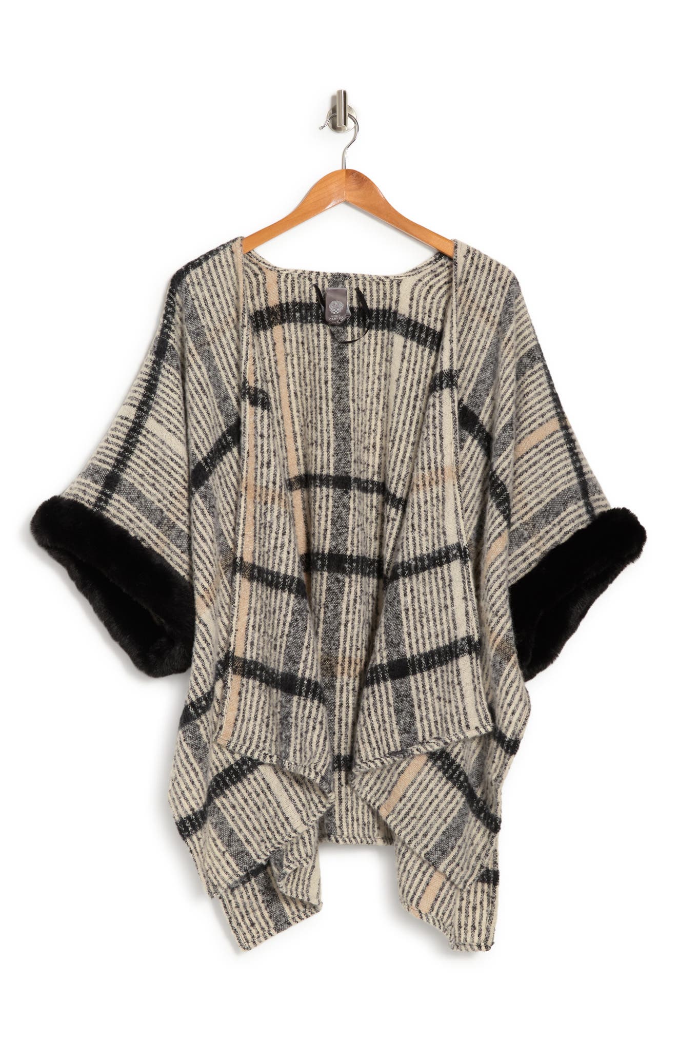 Vince Camuto Grid Stripe Faux Fur Trim Topper | Nordstromrack