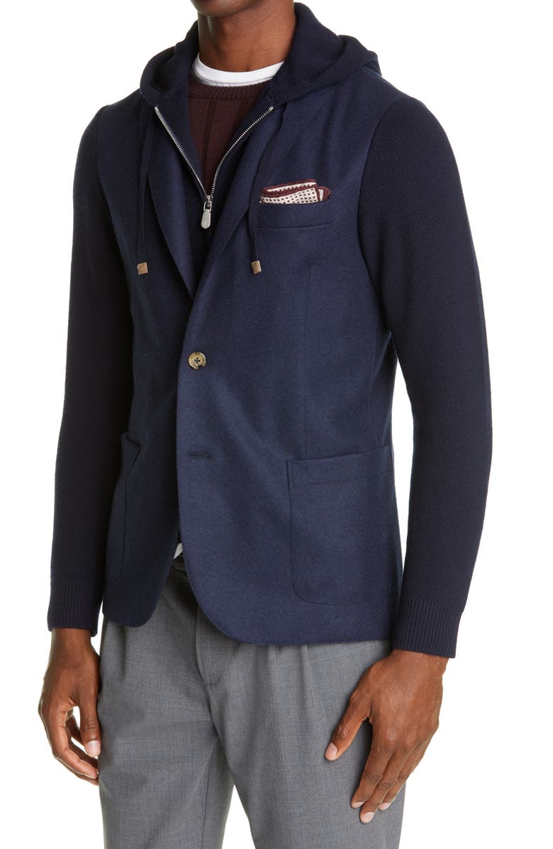 Eleventy Laser Cut Wool Blend Flannel Hooded Sport Coat | Nordstromrack