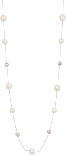 Lauren Synthetic Pearl & Pave CZ Ball Station Necklace | Nordstromrack
