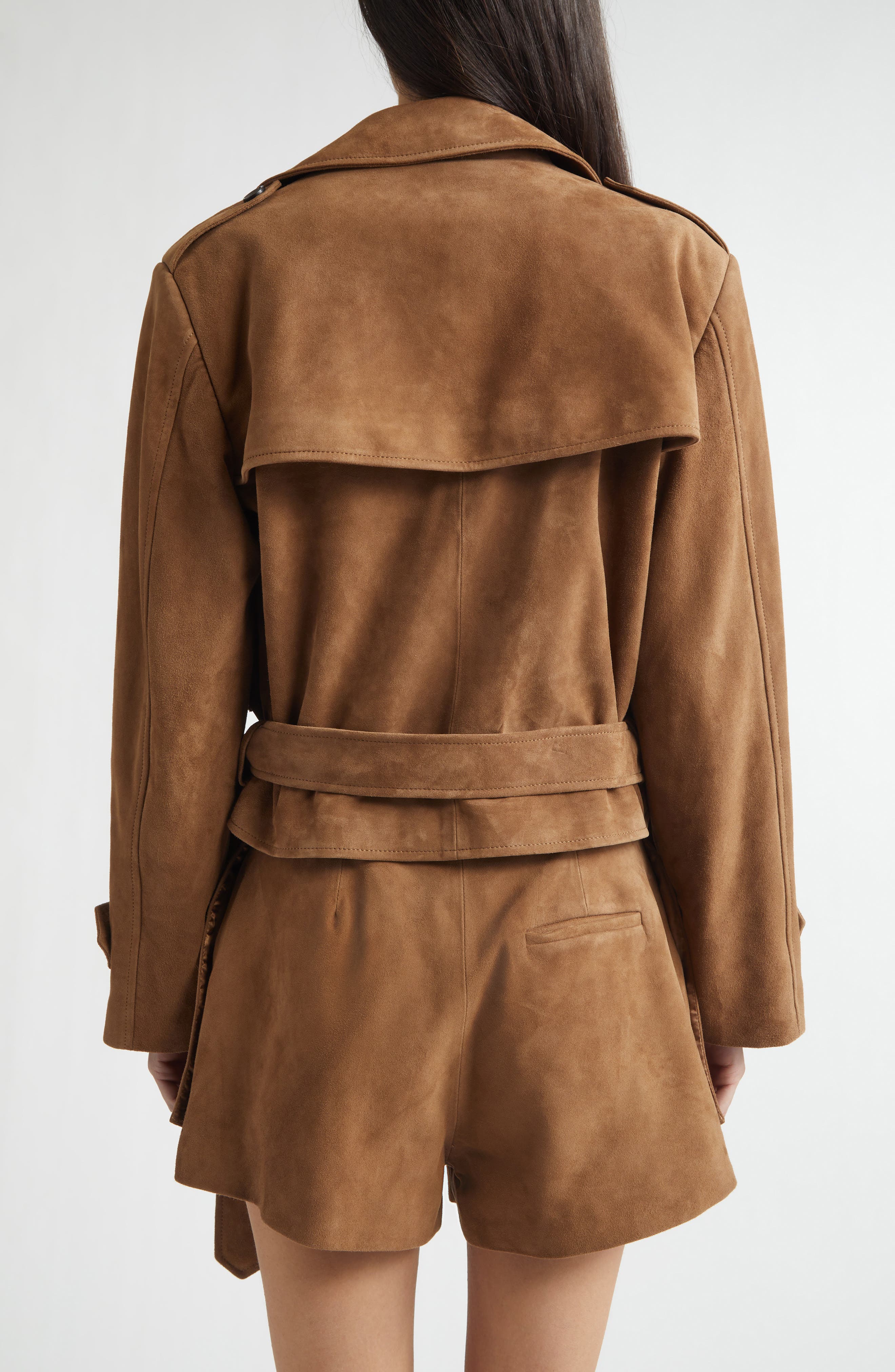 MONSE Layering Double Breasted Lambskin Suede Crop Trench Coat | Nordstrom