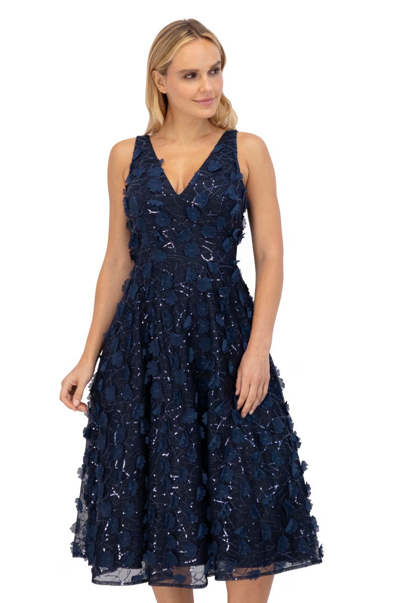 Eliza J Sequin Floral Appliqué Fit & Flare Cocktail Dress | Nordstromrack