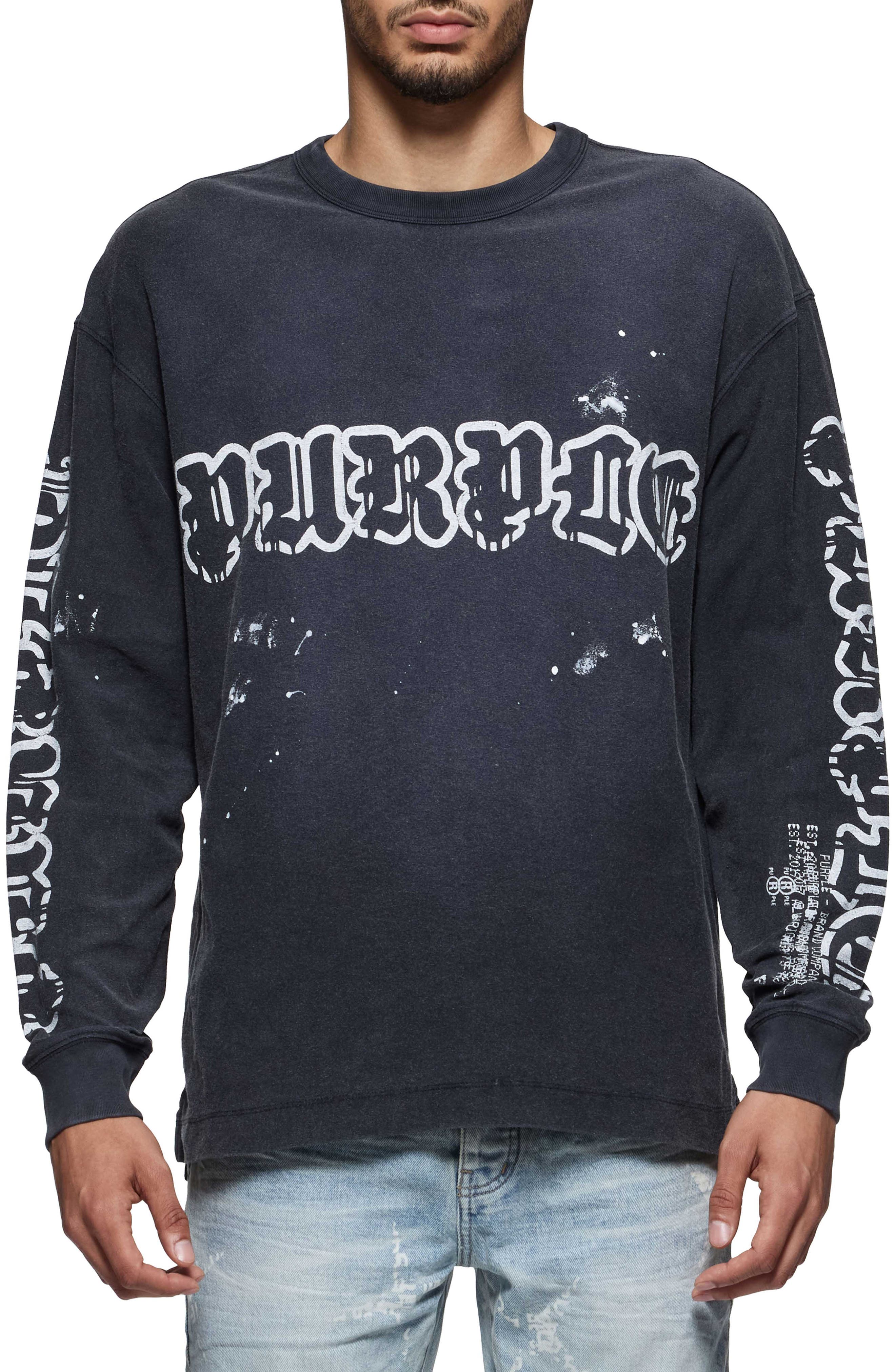 PURPLE BRAND Textured Logo Long Sleeve Cotton Graphic T-Shirt ...