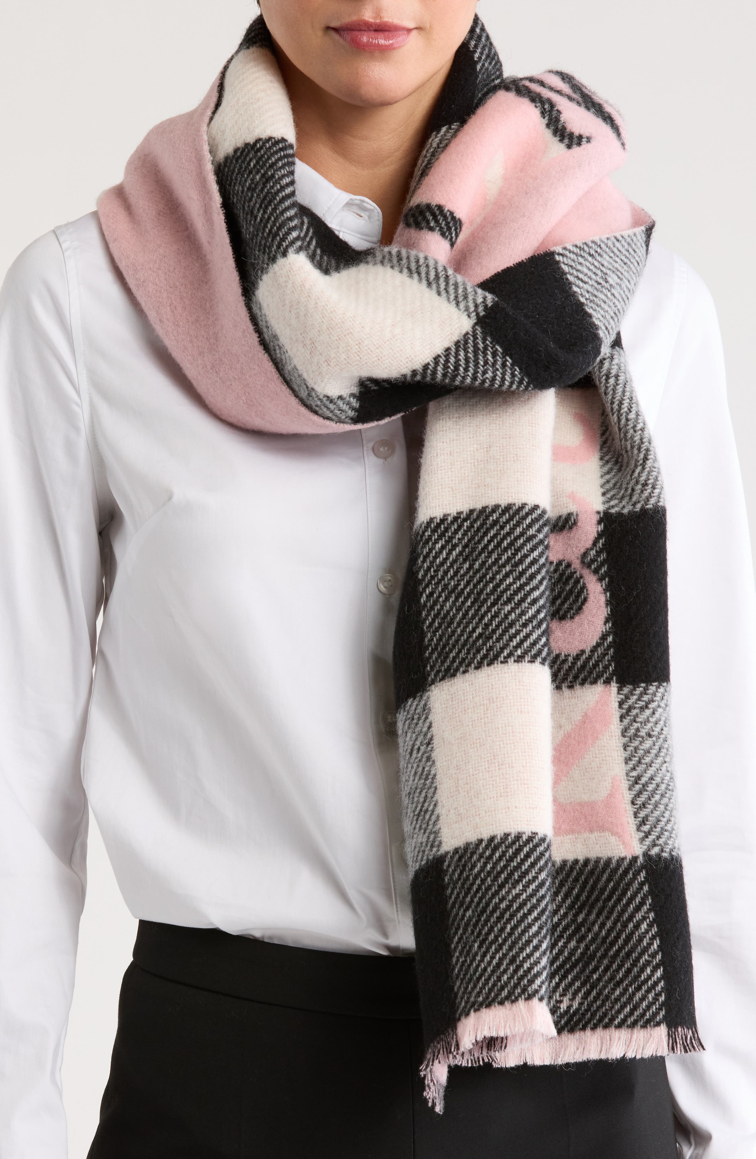 Kate Spade New York buffalo check logo wool scarf | Nordstromrack
