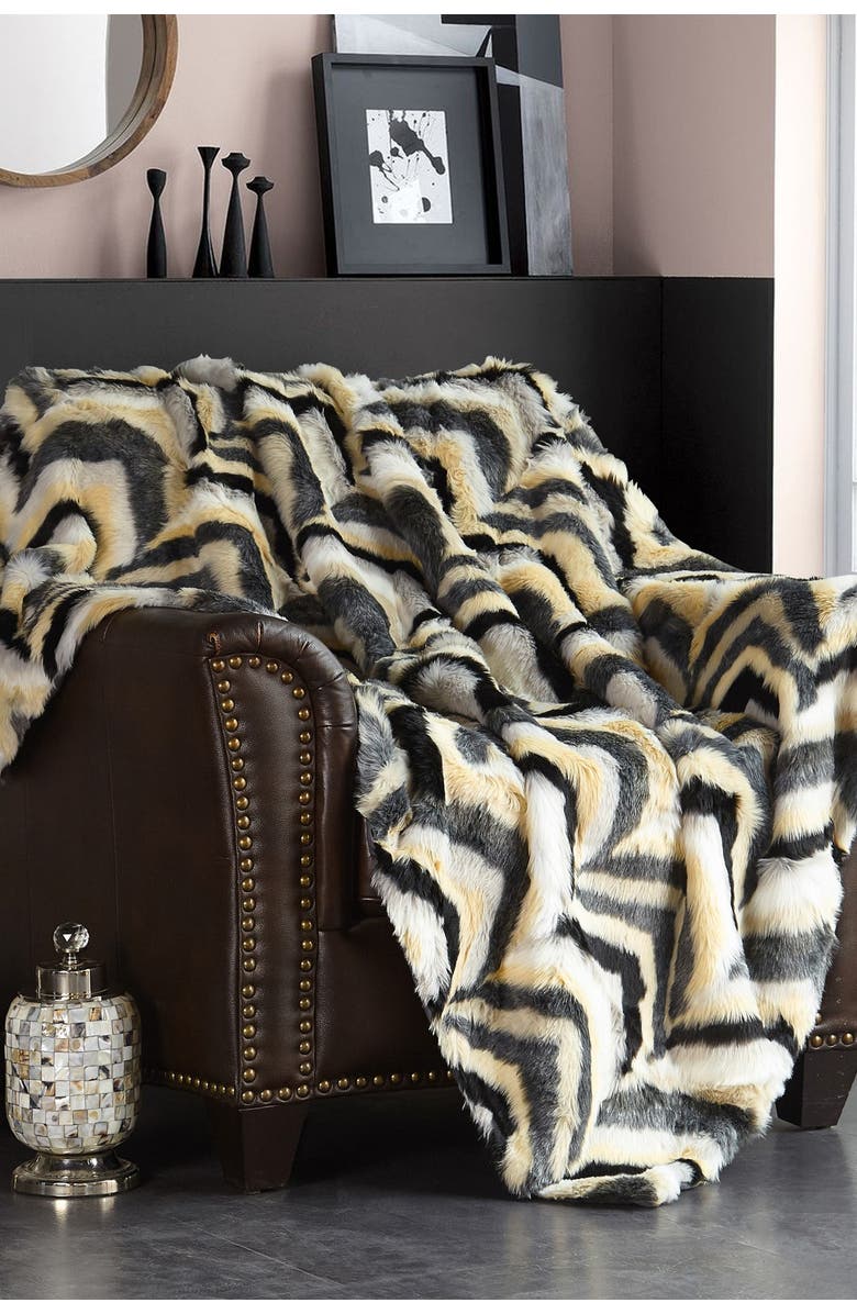 CHIC Janina Striped Chevron Shaggy Faux Fur Blanket - 50" x 60" - Black ...