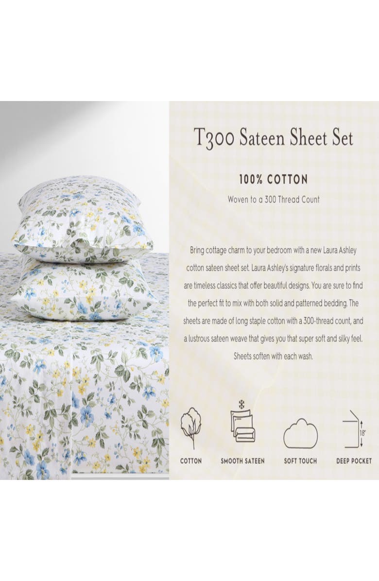 Laura Ashley Petite Fleur 300 Thread Count Cotton Sateen Sheet Set ...