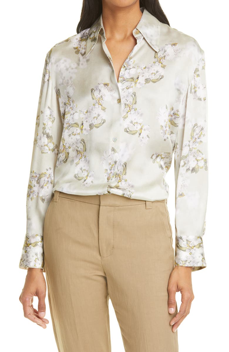Vince Hazy Blossom Long Sleeve Button-Up Silk Blouse | Nordstromrack