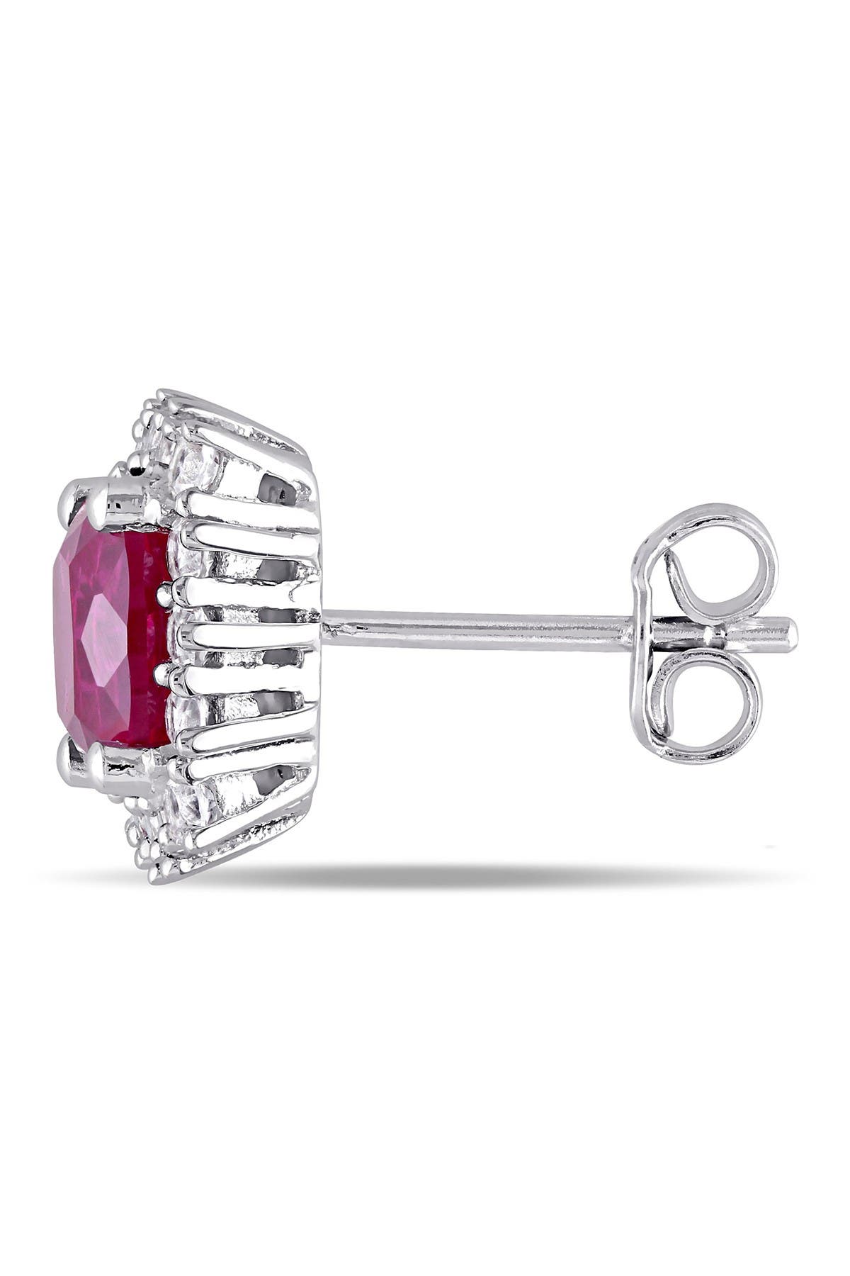 DELMAR Sterling Silver Created White Sapphire Halo Cushion Created Ruby ...