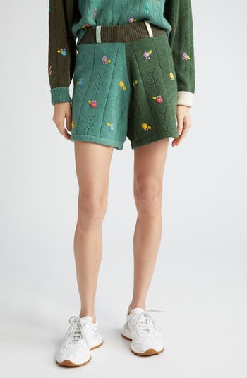 YanYan Daisy Embroidered Pointelle Knit Lambswool Shorts | Nordstrom