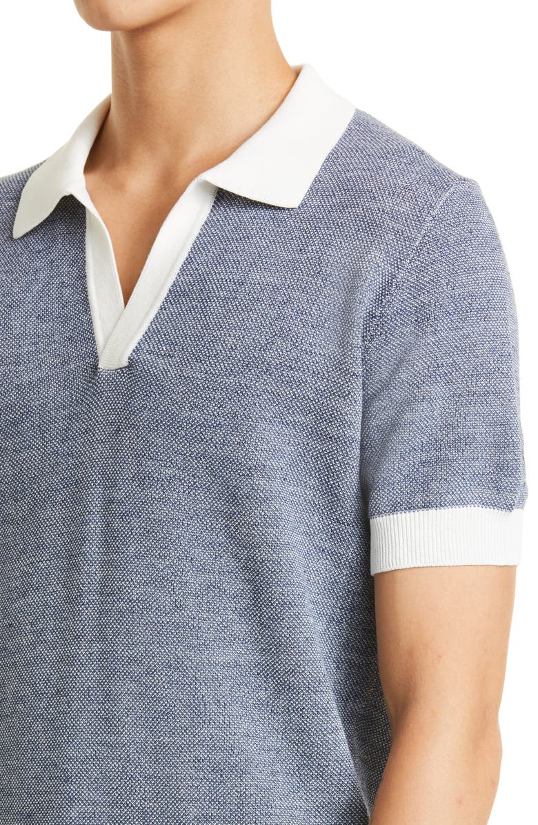 Thom Sweeney Men's Johnny Collar Cotton & Linen Polo | Nordstrom
