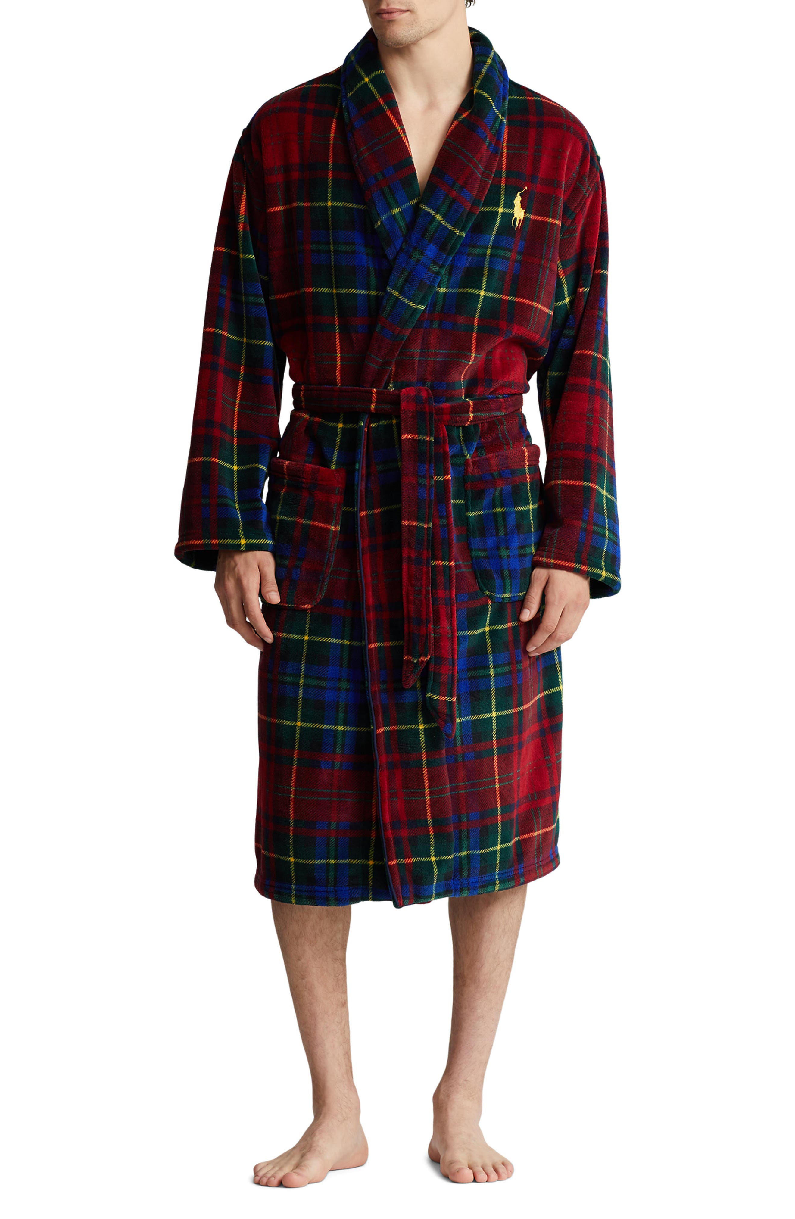 Polo Ralph Lauren Plaid Microfiber Shawl Collar Robe | Nordstrom